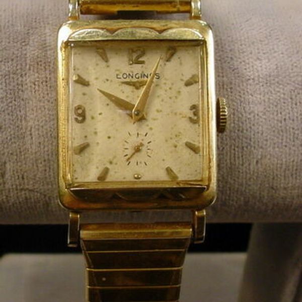 Vintage Longines 14 KT Gold Mens Square Watch With Speidel Band - Non ...