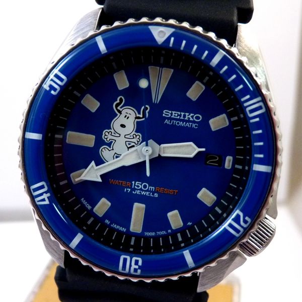 Seiko Ceramic Blue Snoopy Peanuts Automatic Scuba Divers Date Watch ...