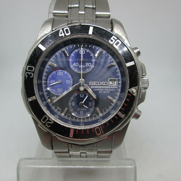SEIKO 7T62-0DT0 ALARM CHRONOGRAPH STAINLESS STEEL QUARTZ MENS DIVER ...