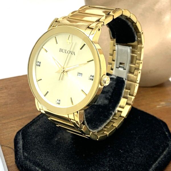 Bulova Men's Watch 97D115 Quartz Diamond Accent 42mm Gold Tone ...