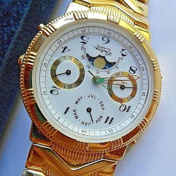 Rare Vintage 1991 Men's Bulova Signature Triple Date Moonphase Calendar ...