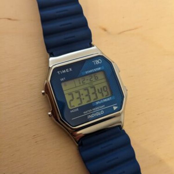 Timex T80 watch metal case and Blue strap | WatchCharts Marketplace