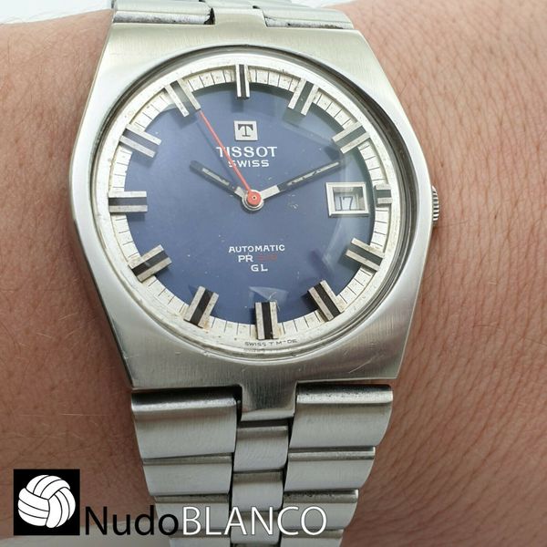 VINTAGE TISSOT AUTOMATIC PR 516 GL STAINLESS STELL WATCH BLUE DIAL ...