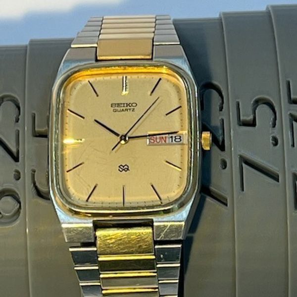 Vintage Menâ s Seiko Gold Tone Slim Square Quartz Watch, Day-Date, new ...