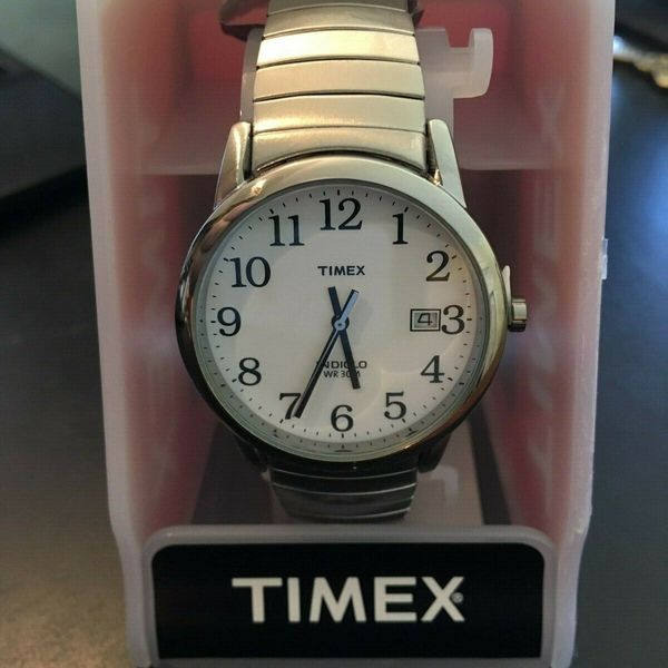 NIB Timex 905-095025 Silver Tone Easy Reader, Indiglo, Expansion Band ...