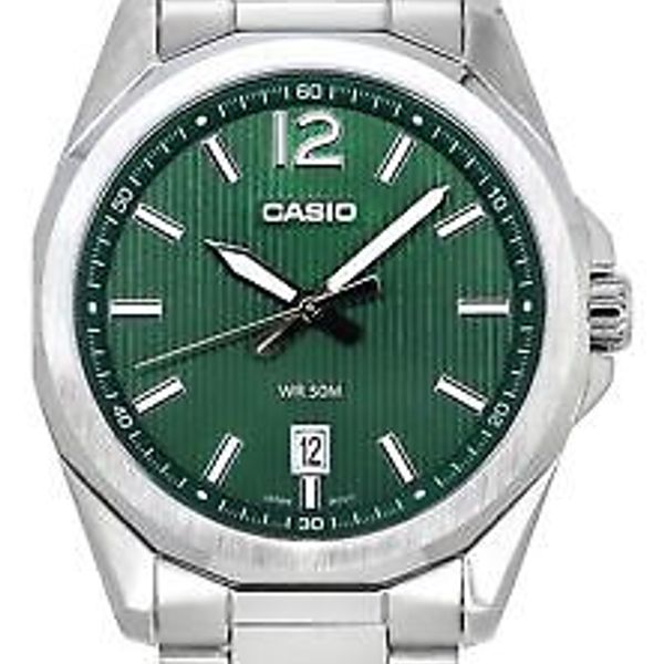 Casio Standard Analog Stainless Steel Green Dial Quartz MTP-E725D-3A ...