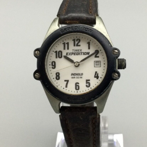 Vintage Timex Expedition Watch Women Indiglo Black Silver Tone Date New Battery | WatchCharts ...