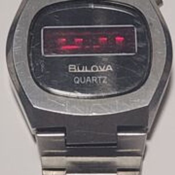 Vintage Bulova N7 Stainless Steel LED Digital Quartz Watch Black Face ...