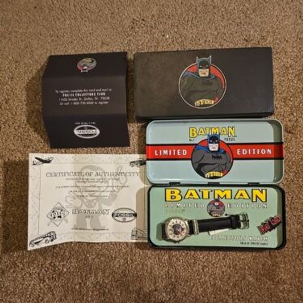 Batman #1 Fossil Limited Edition 1994 Watch Leather 1034 w/ Tin Pin ...