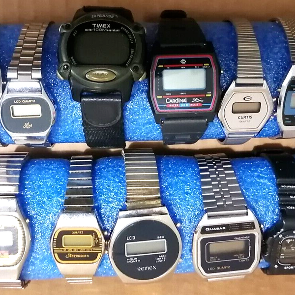 18 Vintage Quartz LCD Wristwatch Lot With Strap Phasar Cardinal Timex ...
