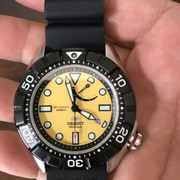 Rare Orient M-Force Air Diver SEL03005Y0 Yellow dial 200m Power Reserve ...