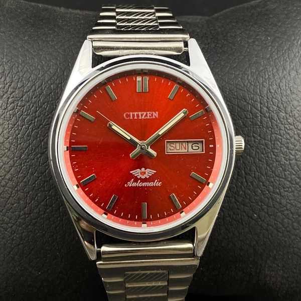 Vintage Citizen Automatic Red Dial Cal.8200 Day Date Men's Wrist Watch ...