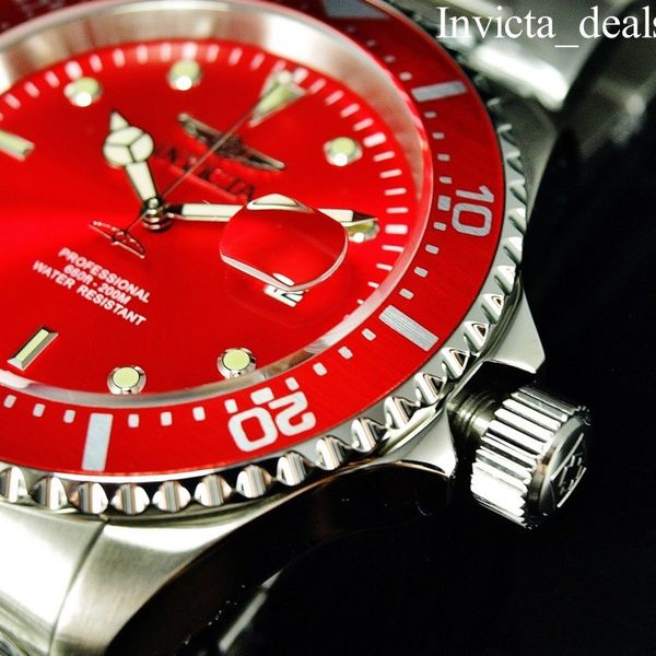 NEW Invicta Men's 43mm PRO DIVER Quartz RED DIAL Silver Tone 200m SS ...