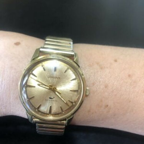 Vintage BULOVA Automatic Men watch with heavy gold electroplate bezel ...