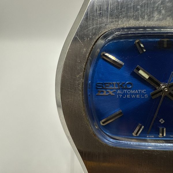 1970s Seiko DX Automatic Watch Men 37mm Blue Dial Space Age Day-Date ...