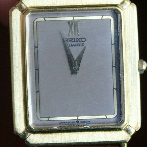 Vintage Seiko Gold Thin Mens Dress Watch 9020-5229 w/ Leather Band NEW ...