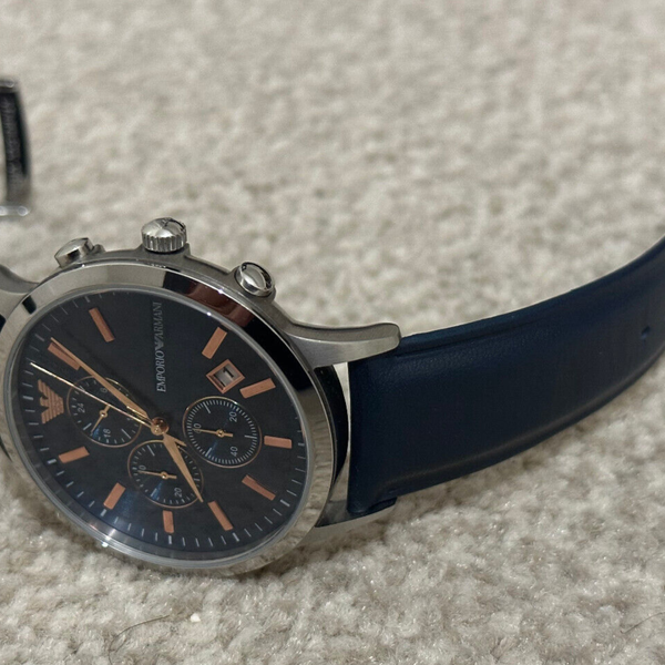 emporio armani ar11216 renato blue dial leather chronograph men's ...