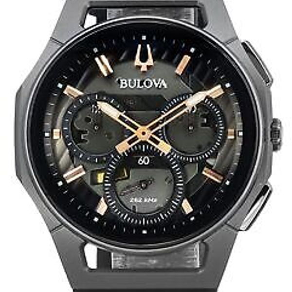 Bulova Curv Chronograph Rubber Strap Grey Dial Quartz 98A162 Men's ...
