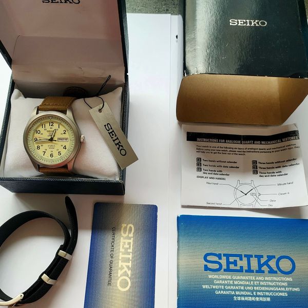 Seiko 5 Sports 7S360-3J0-A4-KY Automatic Military style 100M Beige Men ...