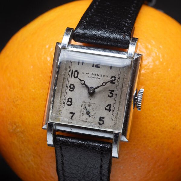 Vintage 1930s J W BENSON tank watch, Rolex caseback, serviced ...