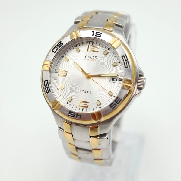 Guess Waterpro Mens Two Tone Watch 40mm Date Dial Stainless Steel w New ...