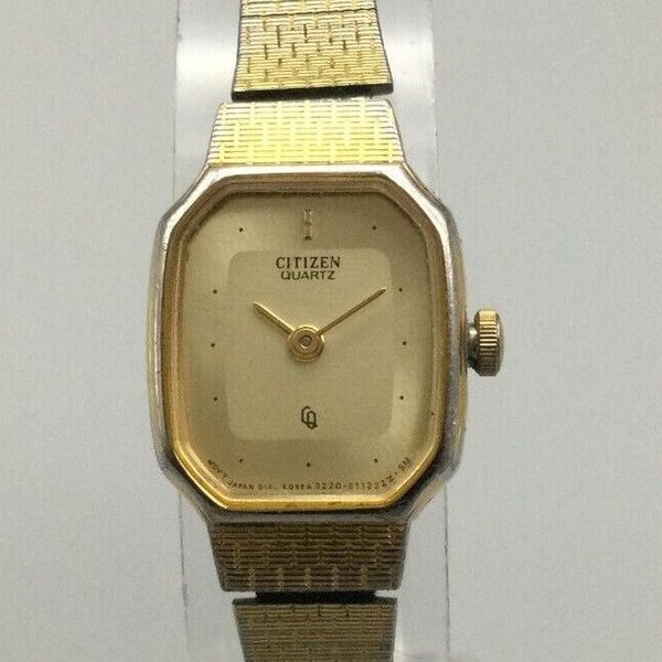 Vintage Citizen Watch Women Gold Tone Rectangle Dial New Battery 6.75 ...