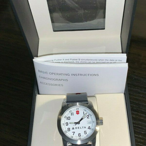 New Women’s Victorinox Watch Silver On Black 26071.CB Delta Logo ...