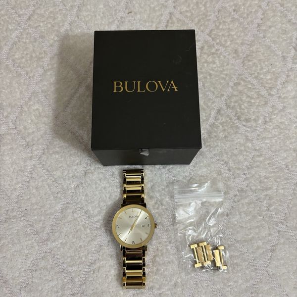 Bulova Futuro Diamond Quartz Gold Tone Stainless Steel Watch 97D115 ...