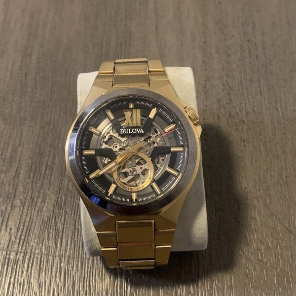 Bulova 98A178 Maquina Analogue Automatic Skeleton Men's Gold Watch ...