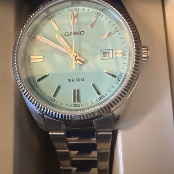 CASIO MTP 1302 Turquoise Blue dial 38mm Man's Quartz | WatchCharts ...