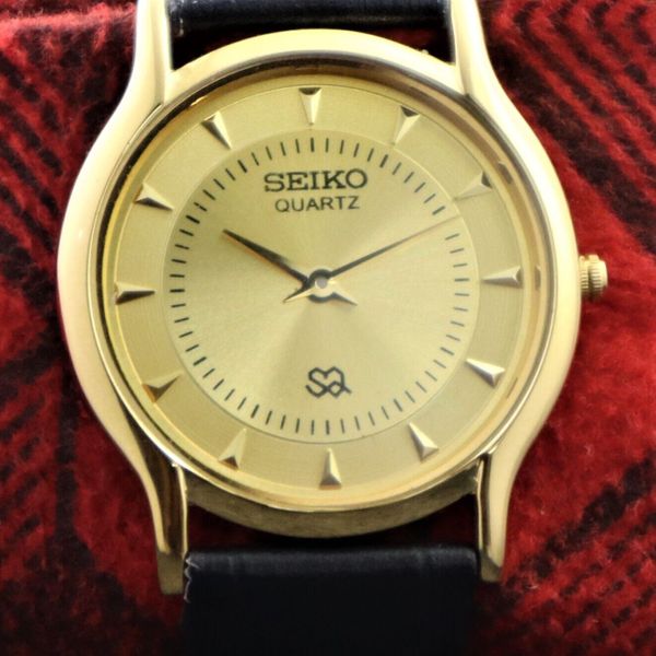 Beautiful SEIKO SUPER SLIM GP Case Gold Dial Leather Band Quartz Men ...