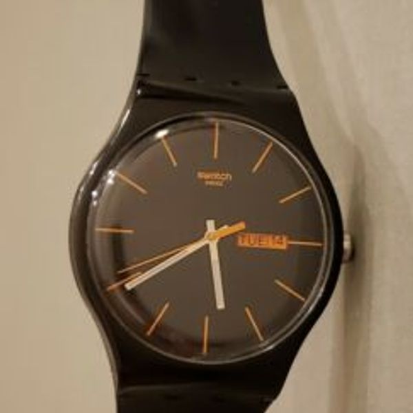 SWATCH REBEL IU29 Black Swiss Quartz ETA V8 New Battery Runs Great ...