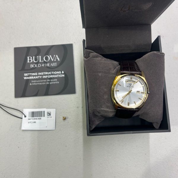 Bulova Men's Quartz Day Date Calendar Leather Watch 39MM 97C106 USED ...