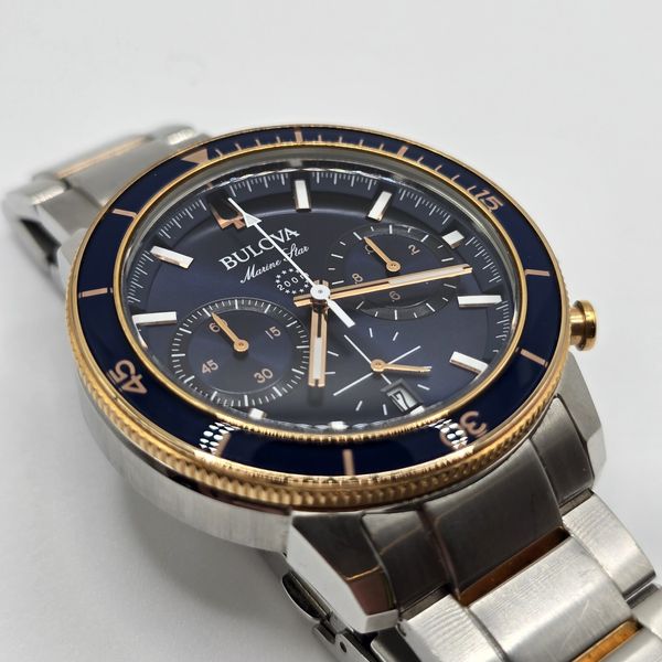 Bulova Marine Star Chronograph Blue Dial Two Tone Steel Rose Gold 45mm ...