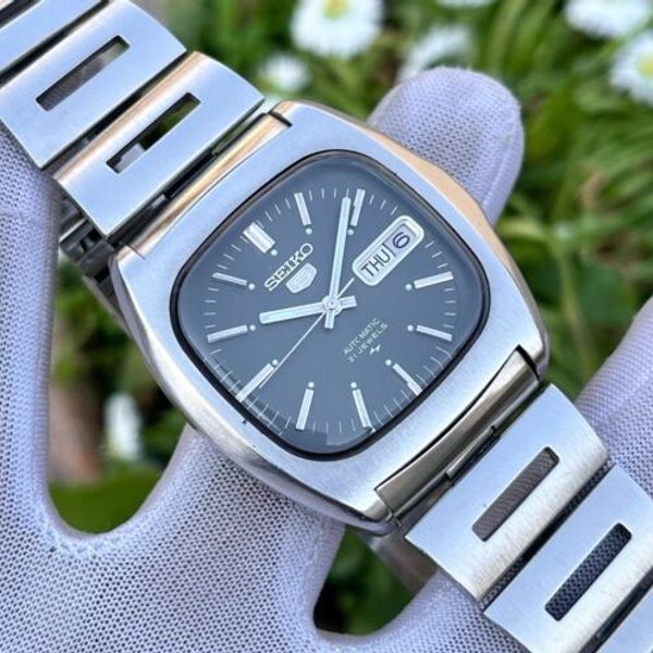 Vintage Seiko 5 Automatic "Baby Monaco" Charcoal Black Japan Men Watch ...
