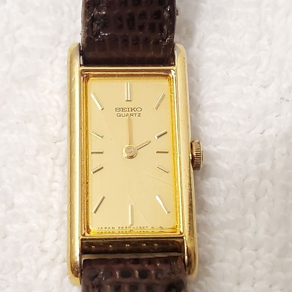 Vintage Seiko Women's Gold Tone Tank Petite Watch Brown Leather Band One Jewel | WatchCharts ...