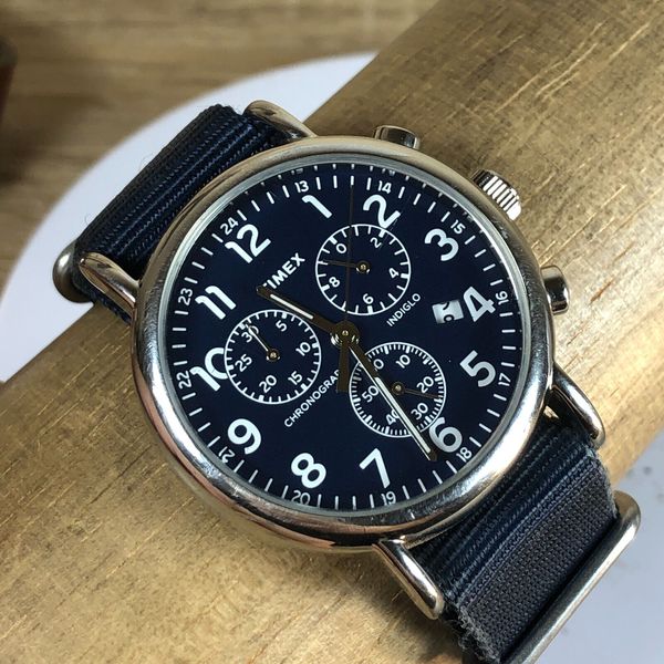 Timex Men Weekender Chronograph Blue Dial Date Nylon Strap Quartz Watch ...