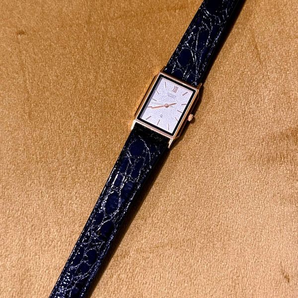 Vintage Ladies Citizen watch - gold square face with black faux ...