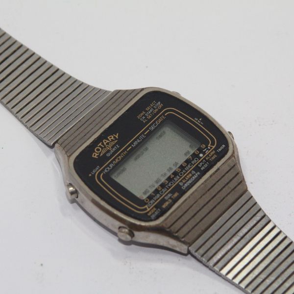 VINTAGE SQUARE ROTARY LCD Alarm Chronograph LCD Digital Watch. NEEDS A ...