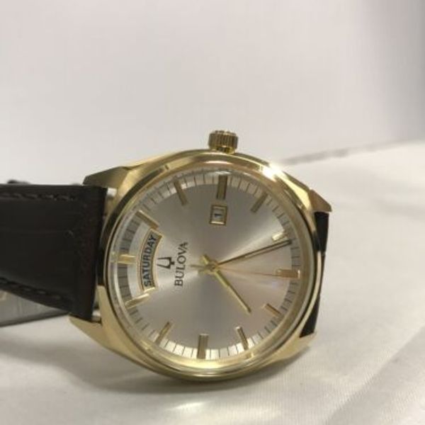 Bulova Men's Gold Tone Leather Strap Watch - 97C106 MSRP: $295 ...