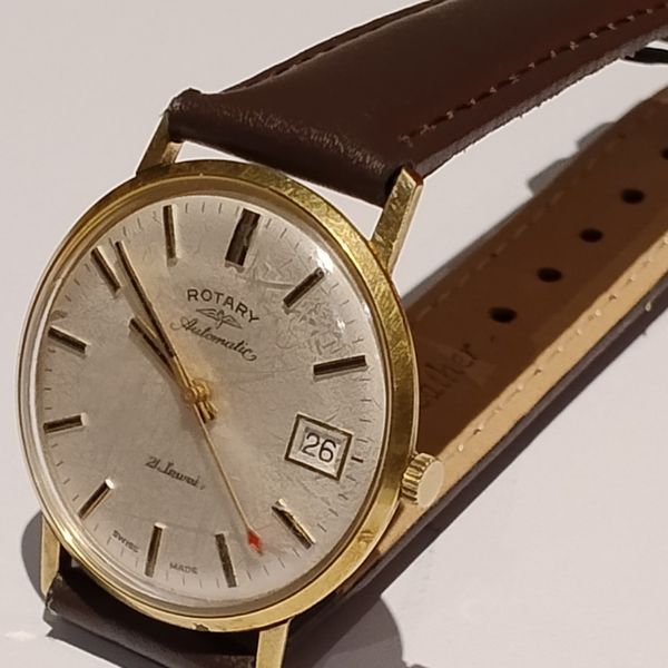 Rotary Gold Plated Automatic Watch Rare Red diamond shape Second Hand ...