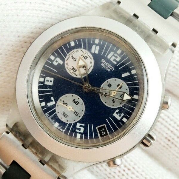SWATCH Irony Chronograph AG 2001 Diaphane Swiss Mens Quartz Date Watch ...