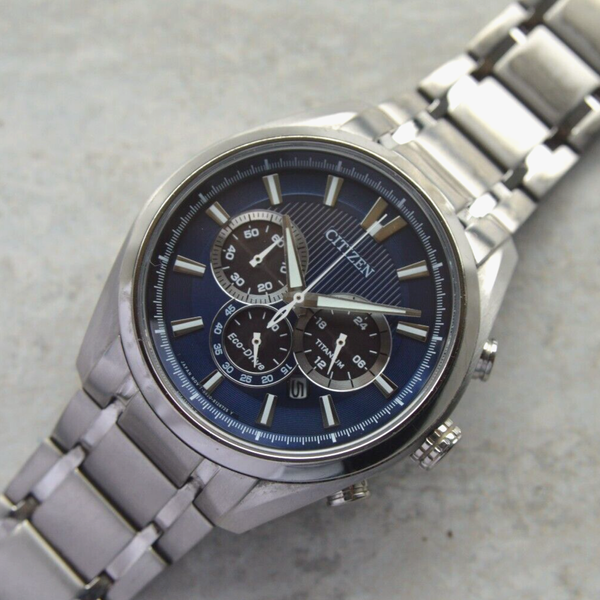 Citizen Eco Drive Titanium Chronograph Solar Power Mens Blue Dial ...