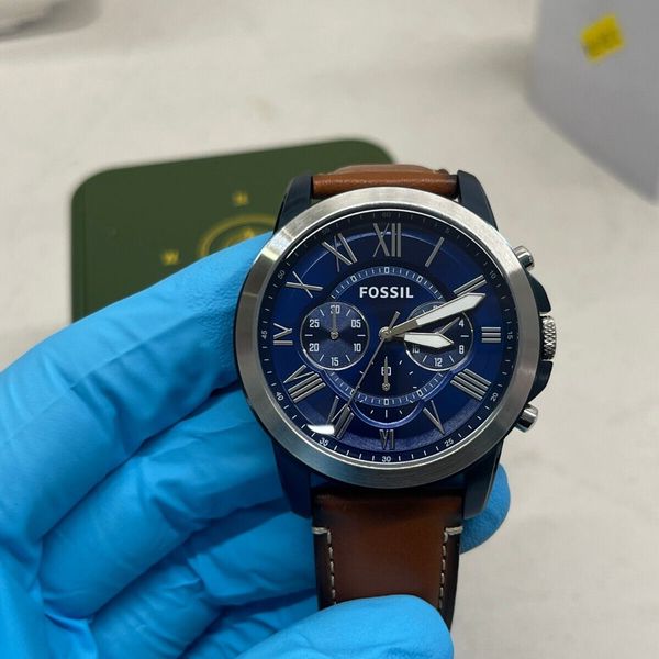 FOSSIL Flynn Mens Chronograph Watch, Blue Dial, Brown Leather Band ...