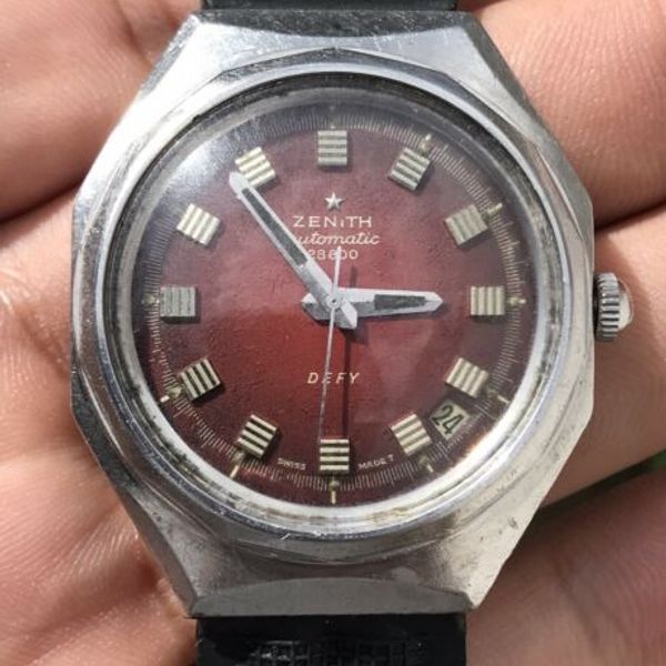 Vintage ZENITH Defy Automatic Diver 28800 Red Dial Mens Watch ...