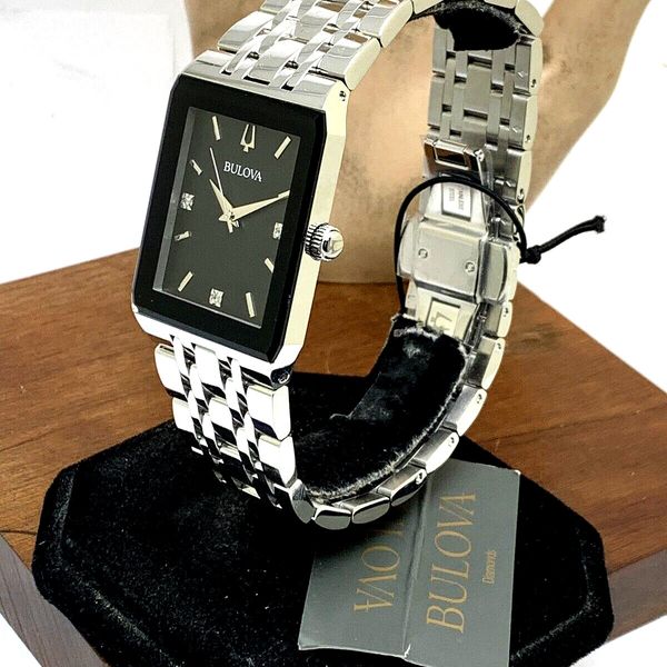 Bulova Men's Watch 96D145 Quartz Diamond Black Dial Silver Stainless ...