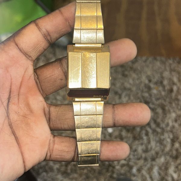 Working Gold-tone 1970s Bulova Computron LED Watch and band ...