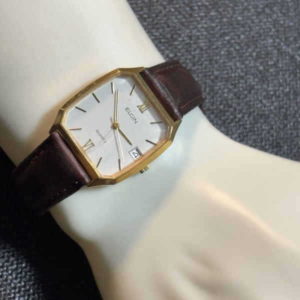 Vintage Elgin Menâ s Octagon Dress Watch Gold Tone,Date,Split In ...