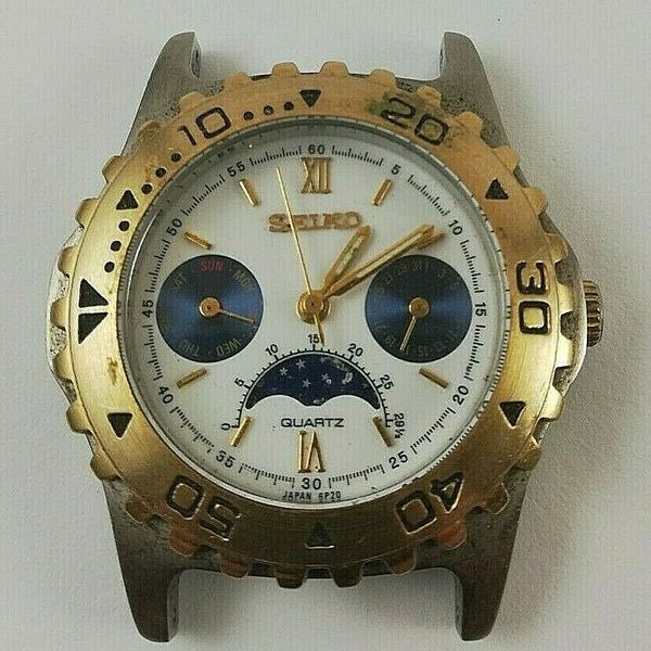 SEIKO Chronograph 6P20 Japan Quartz Watch Base Metal Bezel Day Date ...
