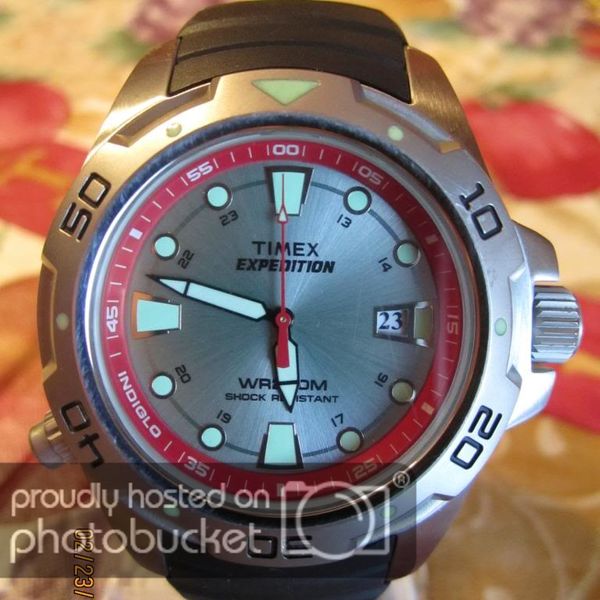 Timex Expedition Diver WR200M- silver with red | WatchCharts Marketplace